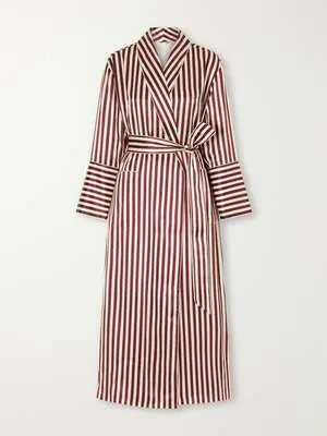 Olivia Von Halle Capability Belted Striped Silk-satin Robe - Red