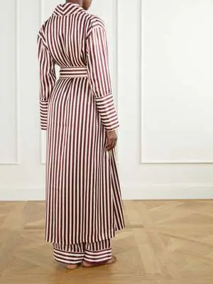 Olivia Von Halle Capability Belted Striped Silk-satin Robe