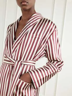 Olivia Von Halle Capability Belted Striped Silk-satin Robe