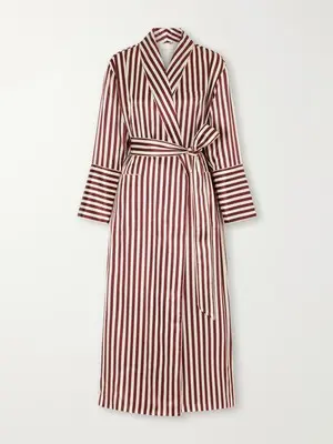 Olivia Von Halle Capability Belted Striped Silk-satin Robe - Red