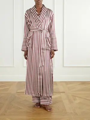 Olivia Von Halle Capability Belted Striped Silk-satin Robe - Red
