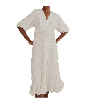 Farm Rio Ruffles Trim Dress - Off White