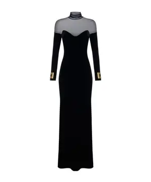Elisabetta Franchi Red Carpet Dress In Velvet And Tulle Fabrics - Black