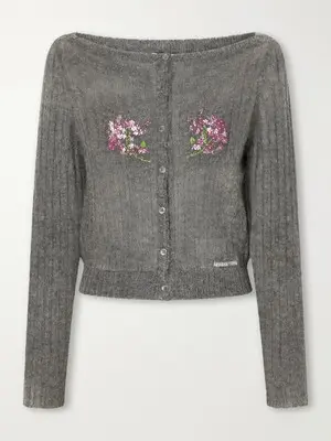 SHUSHU/TONG Embellished Knitted Cardigan - Gray