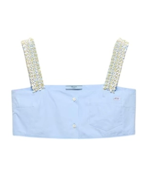 Prada Embroidered Poplin Crop Top - Sky-blue