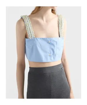 Prada Embroidered Poplin Crop Top