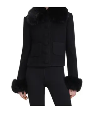 SELF-PORTRAIT Jacket With Fur Cuffs - Black