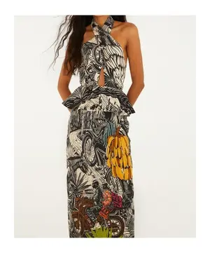 Farm Rio Graphic-print Embroidered Dress