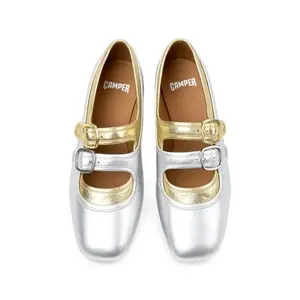 Camper Casi Myra Gray Leather Ballerinas For