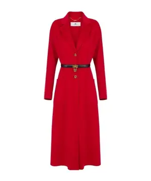 Elisabetta Franchi Coat In Double Cloth With Belt - Red