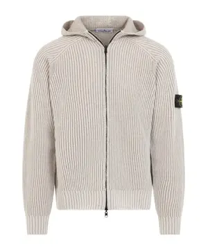 Stone Island Logo Patch Hooded Cardigan - Ivory