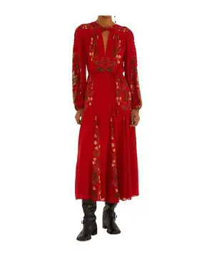 Farm Rio Floral-embroidered Maxi Dress - Red