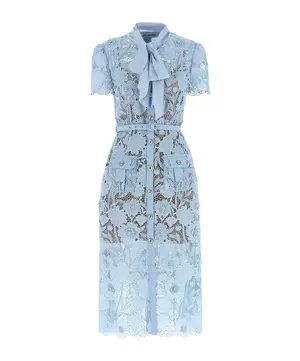 SELF-PORTRAIT Lace Tie Neck Midi Dress - Blue