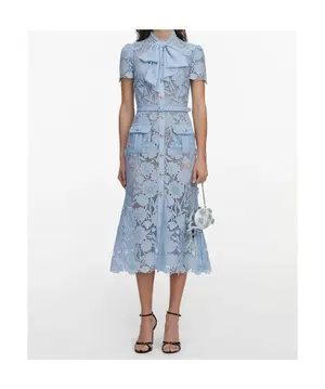 SELF-PORTRAIT Lace Tie Neck Midi Dress