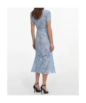 SELF-PORTRAIT Lace Tie Neck Midi Dress
