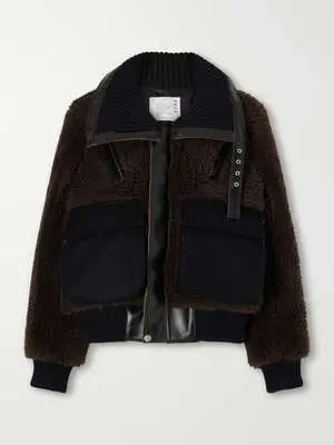 Sacai Wool-blend Plush Coat - Brown