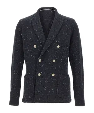 Eleventy Double-breasted Knit Blazer - Black