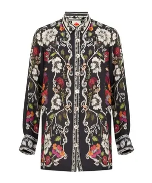 Farm Rio Button-up Floral-print Shirt - Black