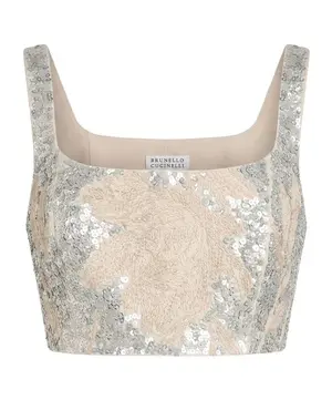 Brunello Cucinelli Colorful Sleeveless Cropped Top - Beige