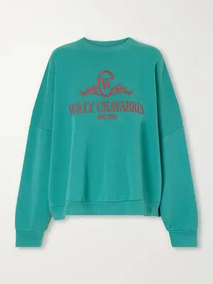 WILLY CHAVARRIA Chavantino Logo-embroidered Cotton-jersey Sweatshirt - Blue