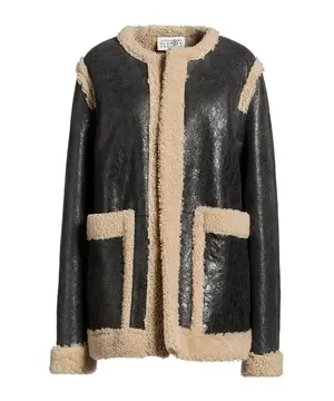 MAISON MARGIELA Casual Color-block Leather Jacket - Black