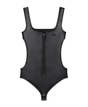 COURREGES Leather Effect Cut-out Bodysuit - Black