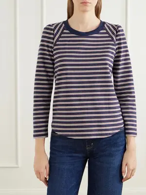Veronica Beard Mason Baseball Striped Cotton-blend Jersey T-shirt - Brown
