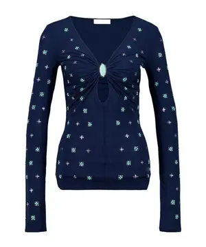 Rabanne Embellished Keyhole T-shirt - Blue
