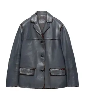 Prada Smooth Leather And Suede Jacket - Anthracite Grey