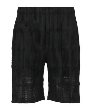 Issey Miyake Lace-detail Plaid Pleated Shorts - Black