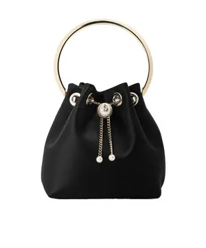 JIMMY CHOO Satin Drawstring Bucket Bag - Black