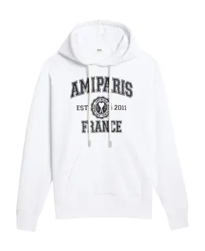 AMI Paris Logo-printed Long-sleeved Drawstring Hoodie - White