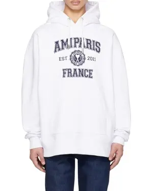 AMI Paris Logo-printed Long-sleeved Drawstring Hoodie