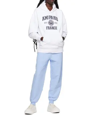 AMI Paris Logo-printed Long-sleeved Drawstring Hoodie