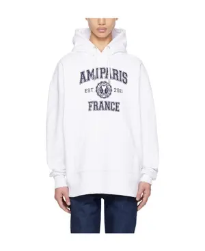 AMI Paris Logo-printed Long-sleeved Drawstring Hoodie