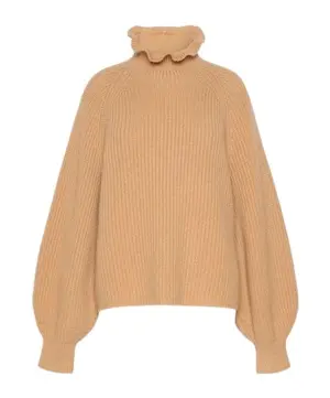 Max Mara Pontile Ruffled Turtleneck Knitted Jumper - Camel