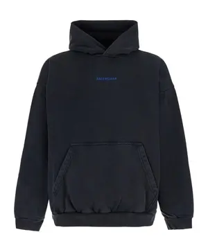 Balenciaga Logo Embroidered Hoodie - Black