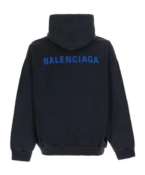 Balenciaga Logo Embroidered Hoodie - Black