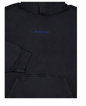 Balenciaga Logo Embroidered Hoodie - Black