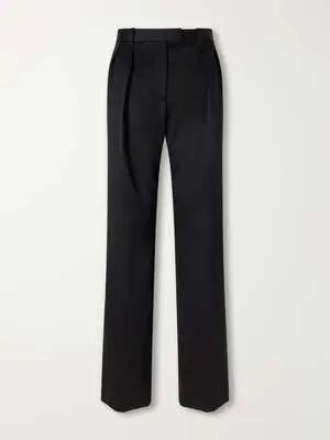 WILLY CHAVARRIA Pleated Wool-blend High-rise Straight-leg Pants - Black