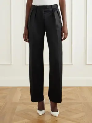 WILLY CHAVARRIA Pleated Wool-blend High-rise Straight-leg Pants