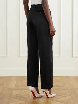 WILLY CHAVARRIA Pleated Wool-blend High-rise Straight-leg Pants