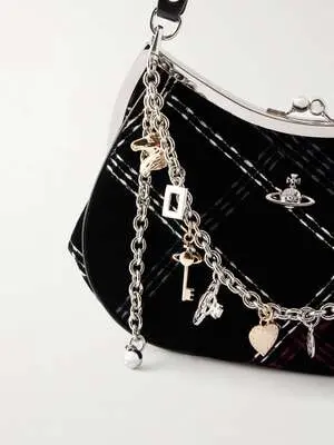 VIVIENNE WESTWOOD Charm Frame Embellished Embroidered Velvet Shoulder Bag