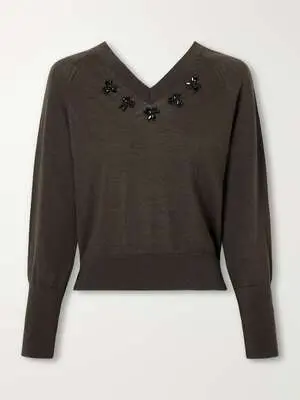 Simone Rocha Embellished Merino Wool And Silk-blend Sweater - Gray