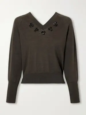 Simone Rocha Embellished Merino Wool And Silk-blend Sweater - Gray