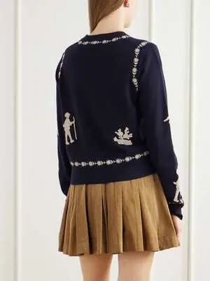 Sea Marguerite Embroidered Wool Cardigan