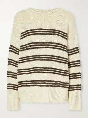 LA LIGNE Marina Striped Cotton Sweater - Neutrals