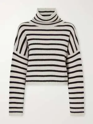 LISA YANG Zerlina Striped Cashmere Turtleneck Sweater - Black