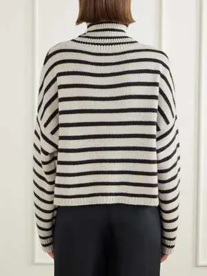 LISA YANG Zerlina Striped Cashmere Turtleneck Sweater - Black