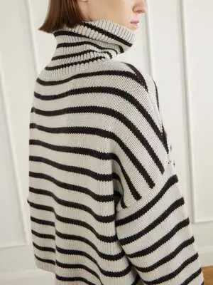 LISA YANG Zerlina Striped Cashmere Turtleneck Sweater - Black